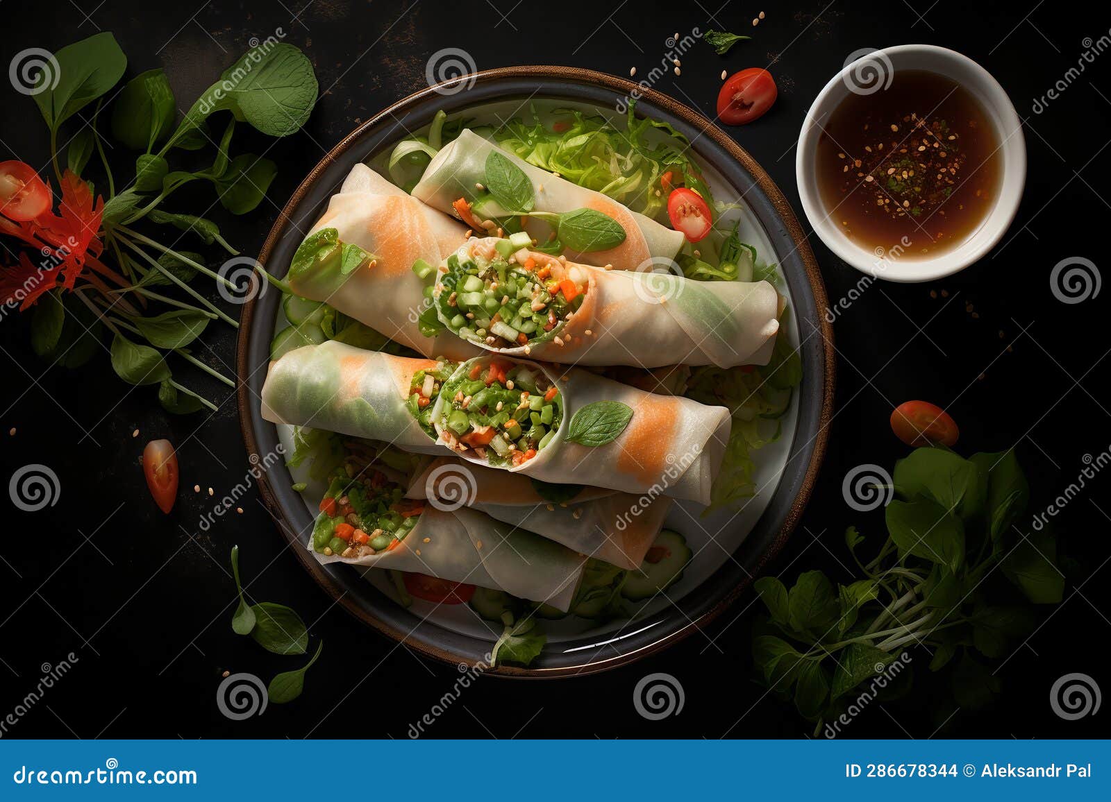 Spring Rolls Top View.ai Generative Stock Photo - Image of concrete ...