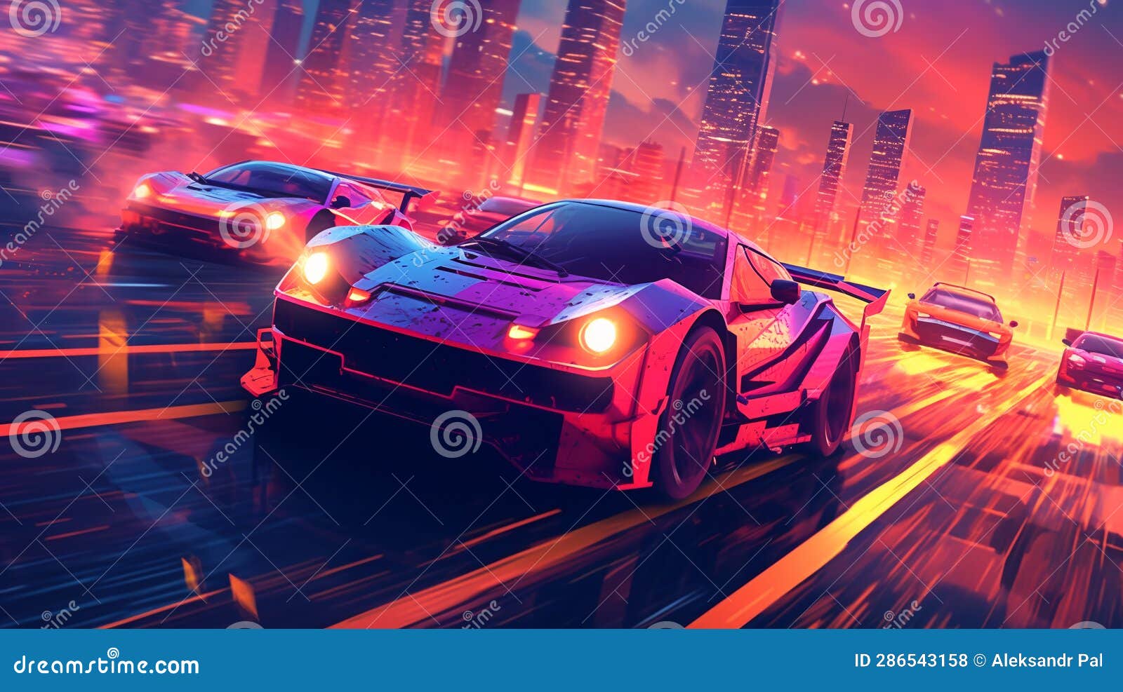 Synthwave Scene, Electric Car Racing, High Speed Racing. Ai Generative ...