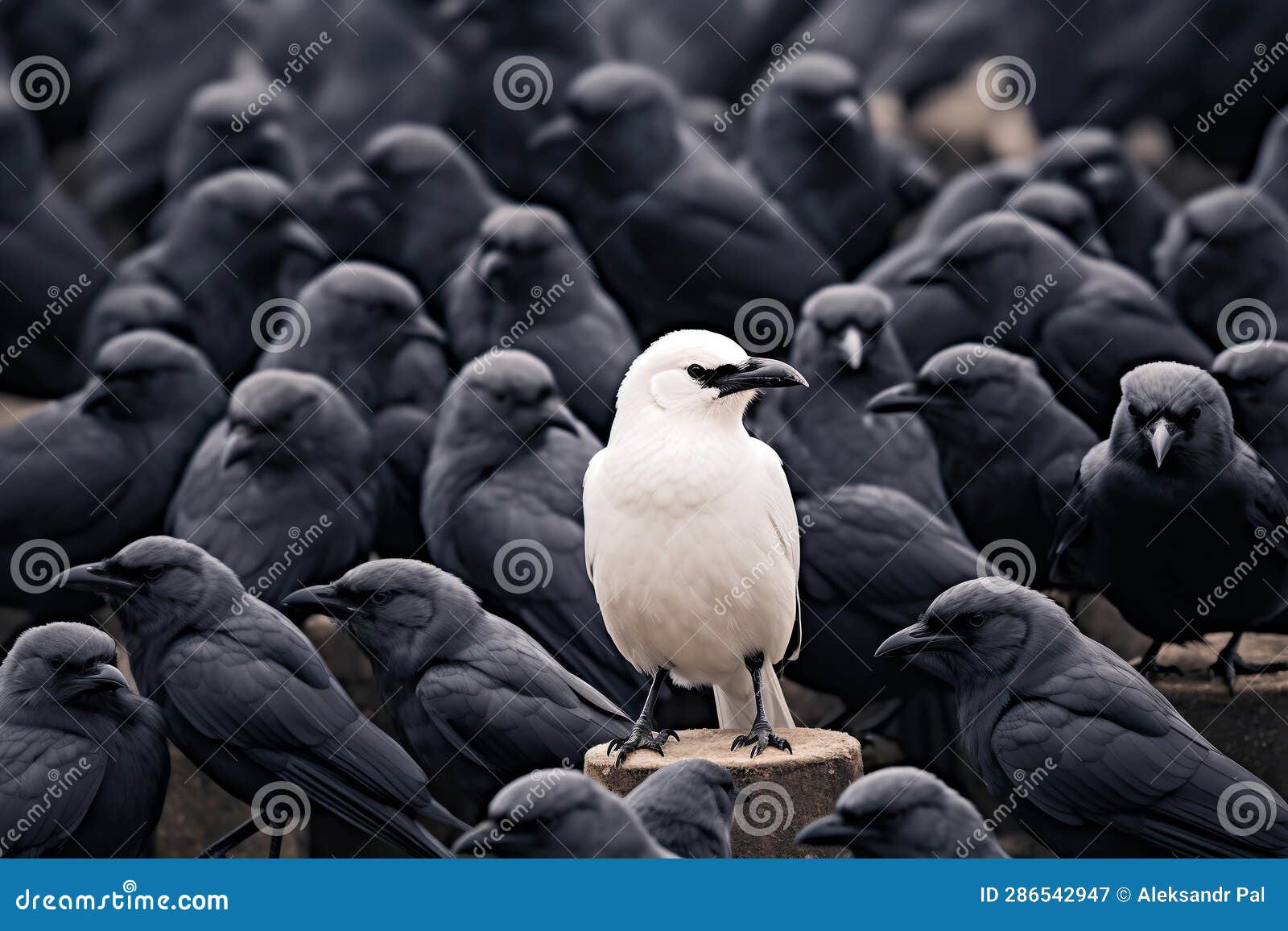 A White Crow among a Flock of Black Crows. Ai Generative Stock ...