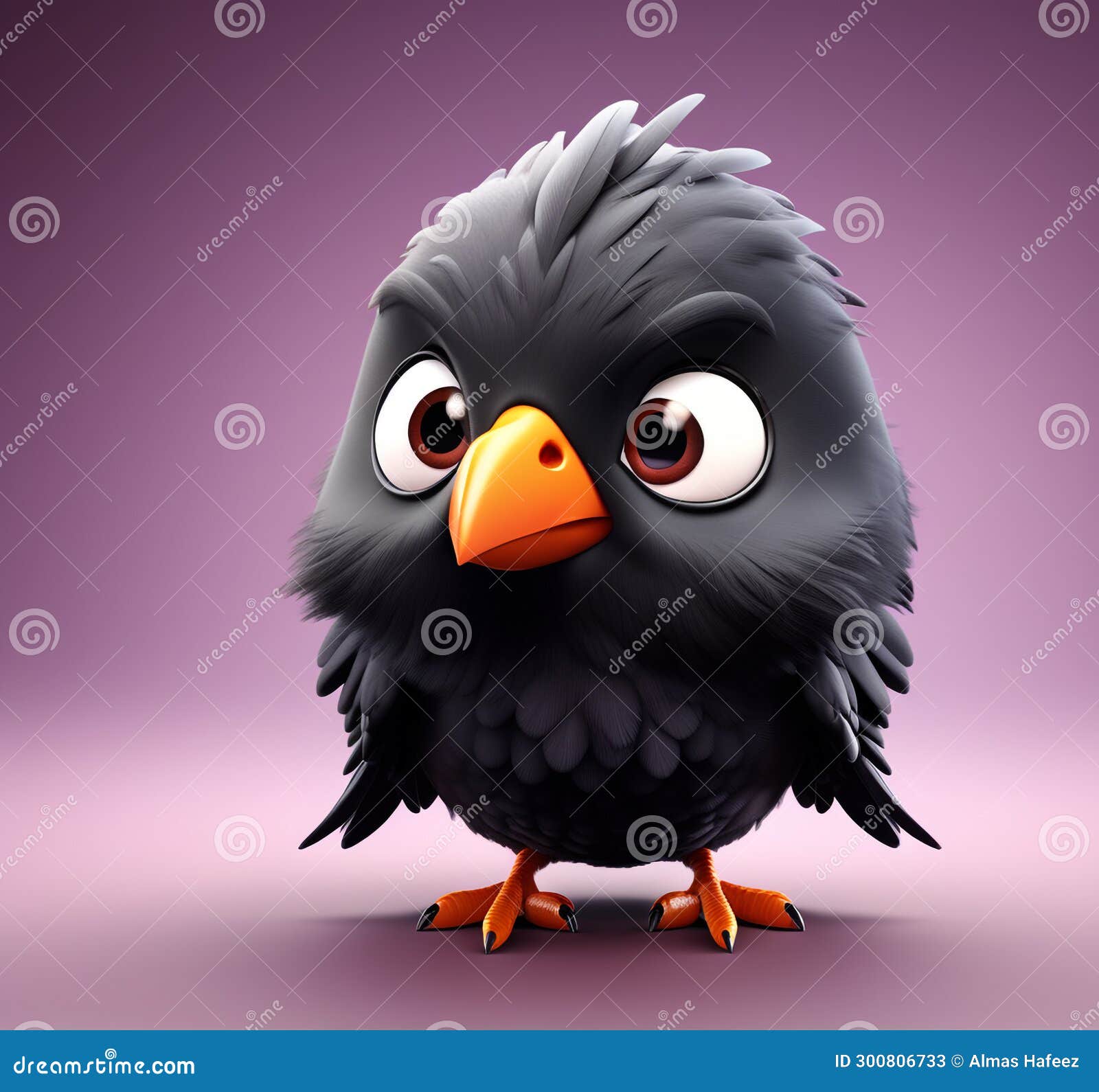 Feathered Friend: 3D Illustration of a Cute Crow Stock Illustration ...
