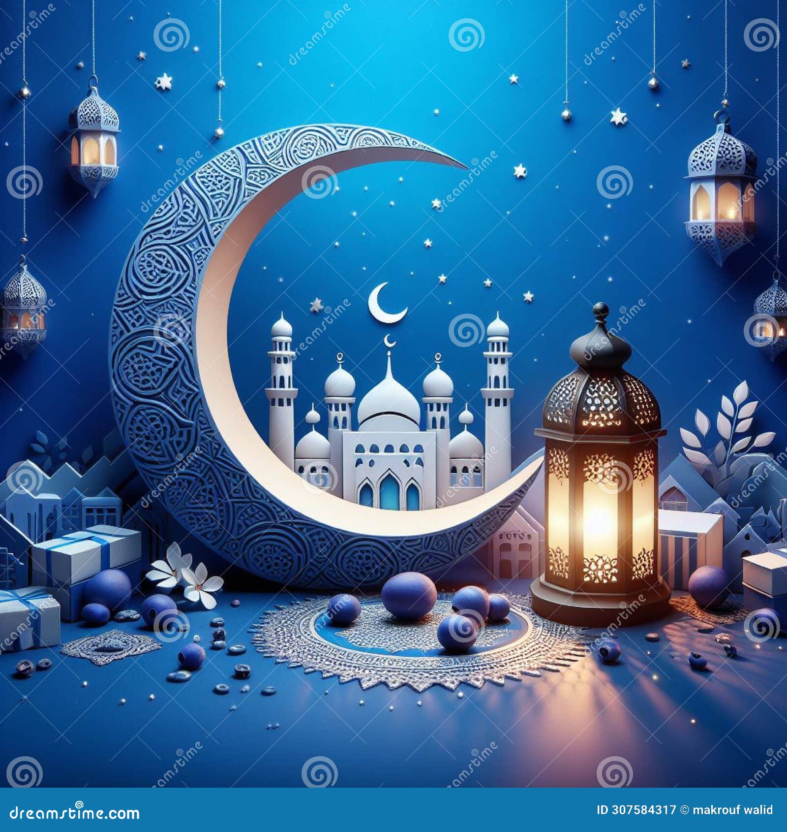 An Image of a Crescent and a Lantern Representing the Holy Month of ...