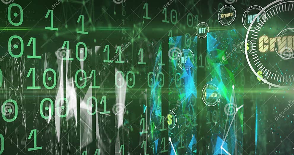 Image of Crypto in Circle Over Binary Code on Green Background Stock ...