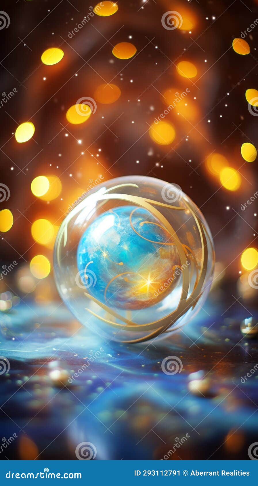 An Image of a Crystal Ball with a Blue and Gold Design Stock Image ...
