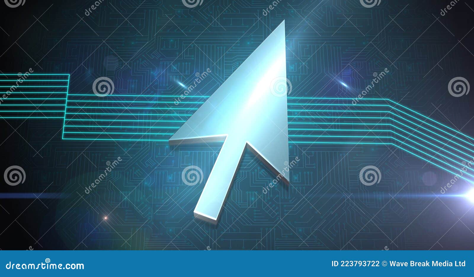 Image of Cursor Arrow and Green Glowing Lines Over Computer Circuit ...