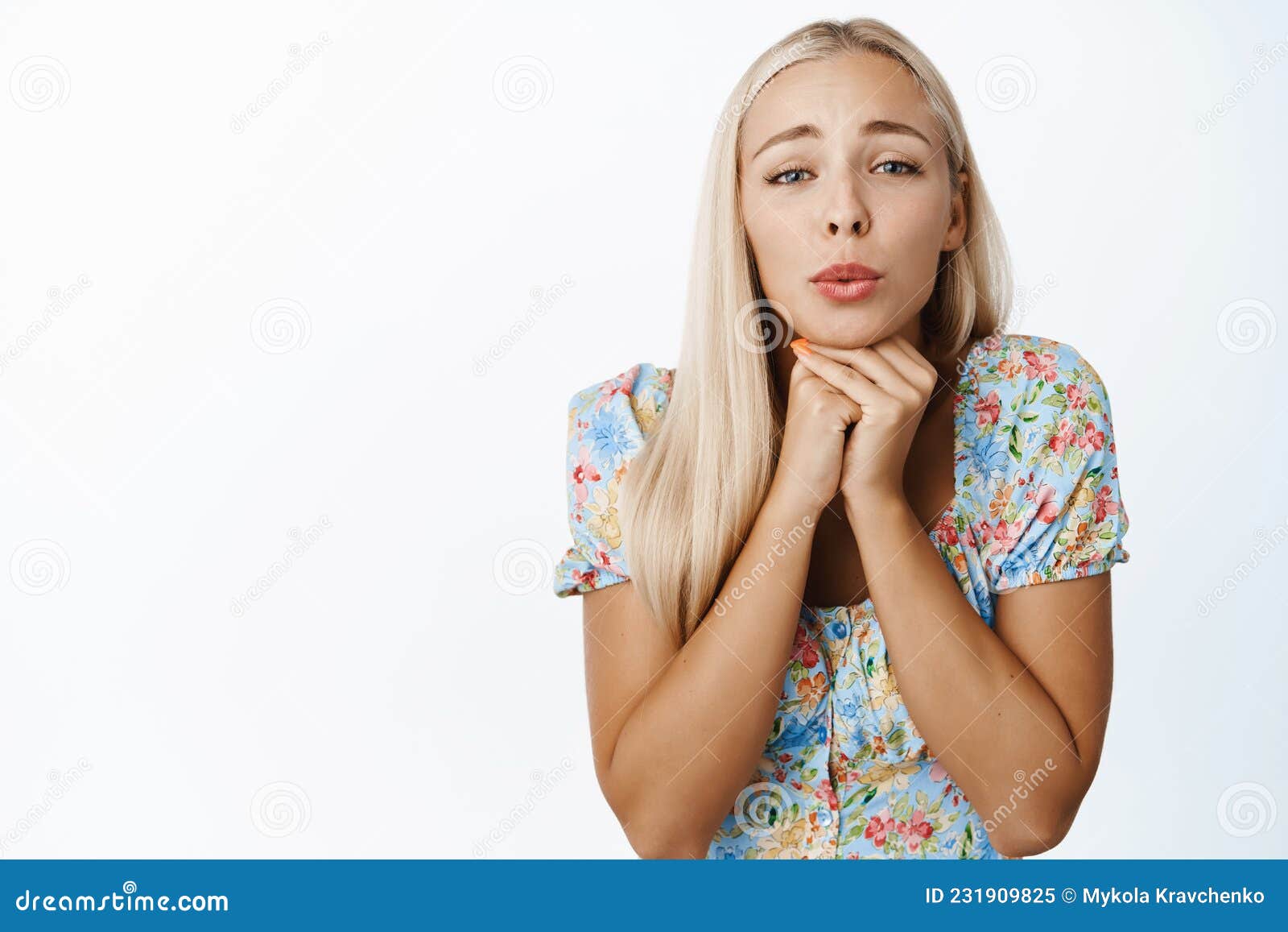 Image of Cute Blond Girl Yearning for Something Cute, Looking with ...