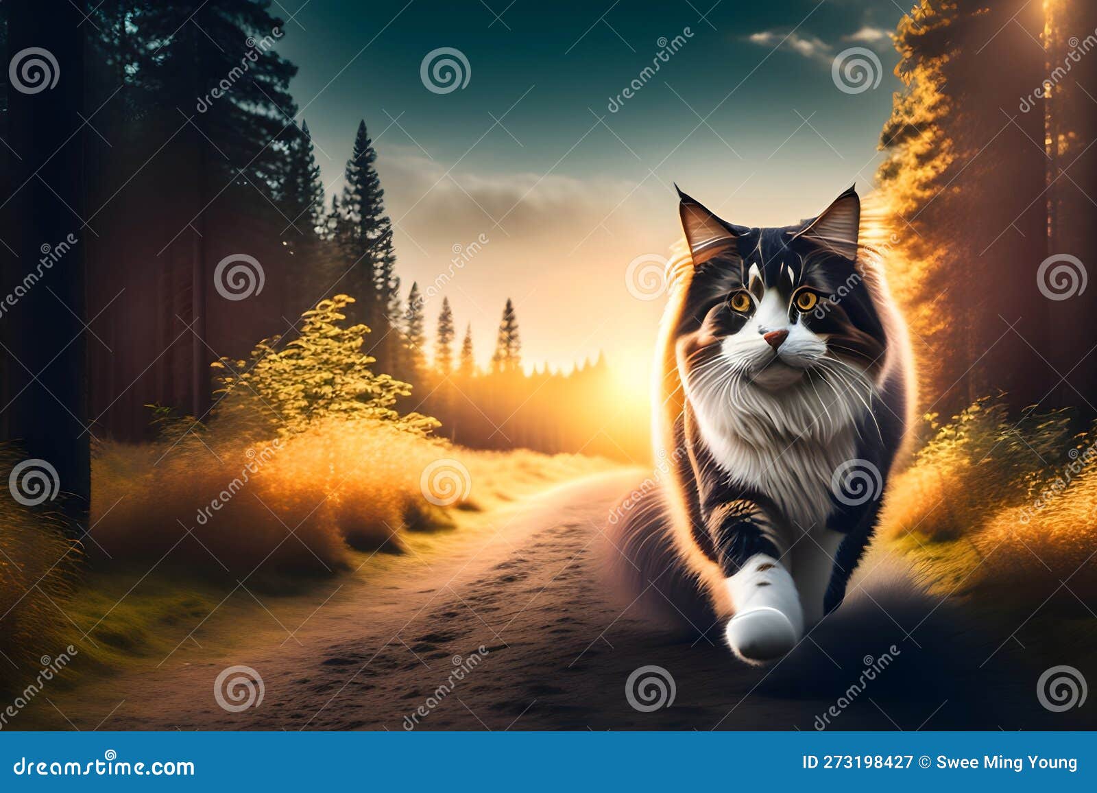Image of the the Cute Happy Domestic Cat Loitering at the Park during ...