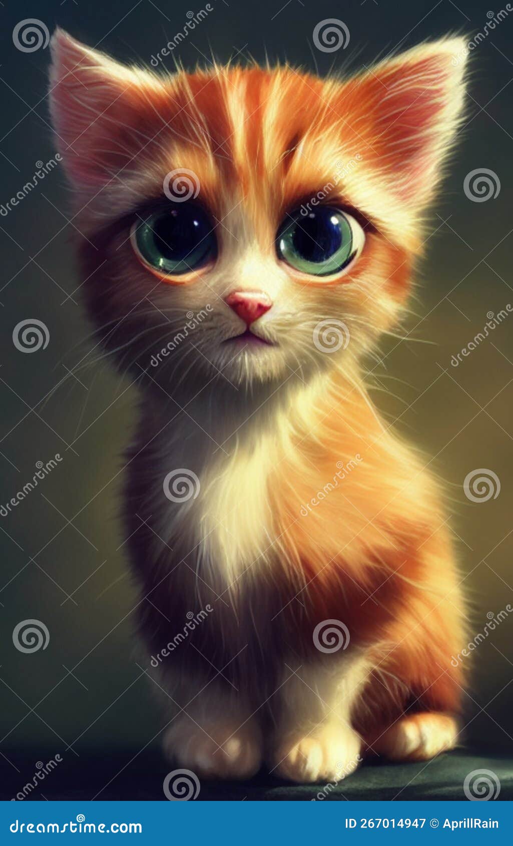 An Image of a Cute Kitten Made in the Style of Pixar Stock Illustration ...