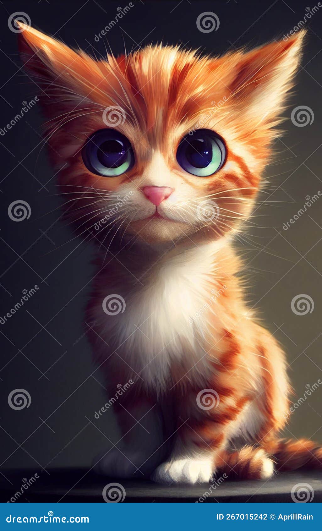 An Image of a Cute Kitten Made in the Style of Pixar Stock Illustration ...