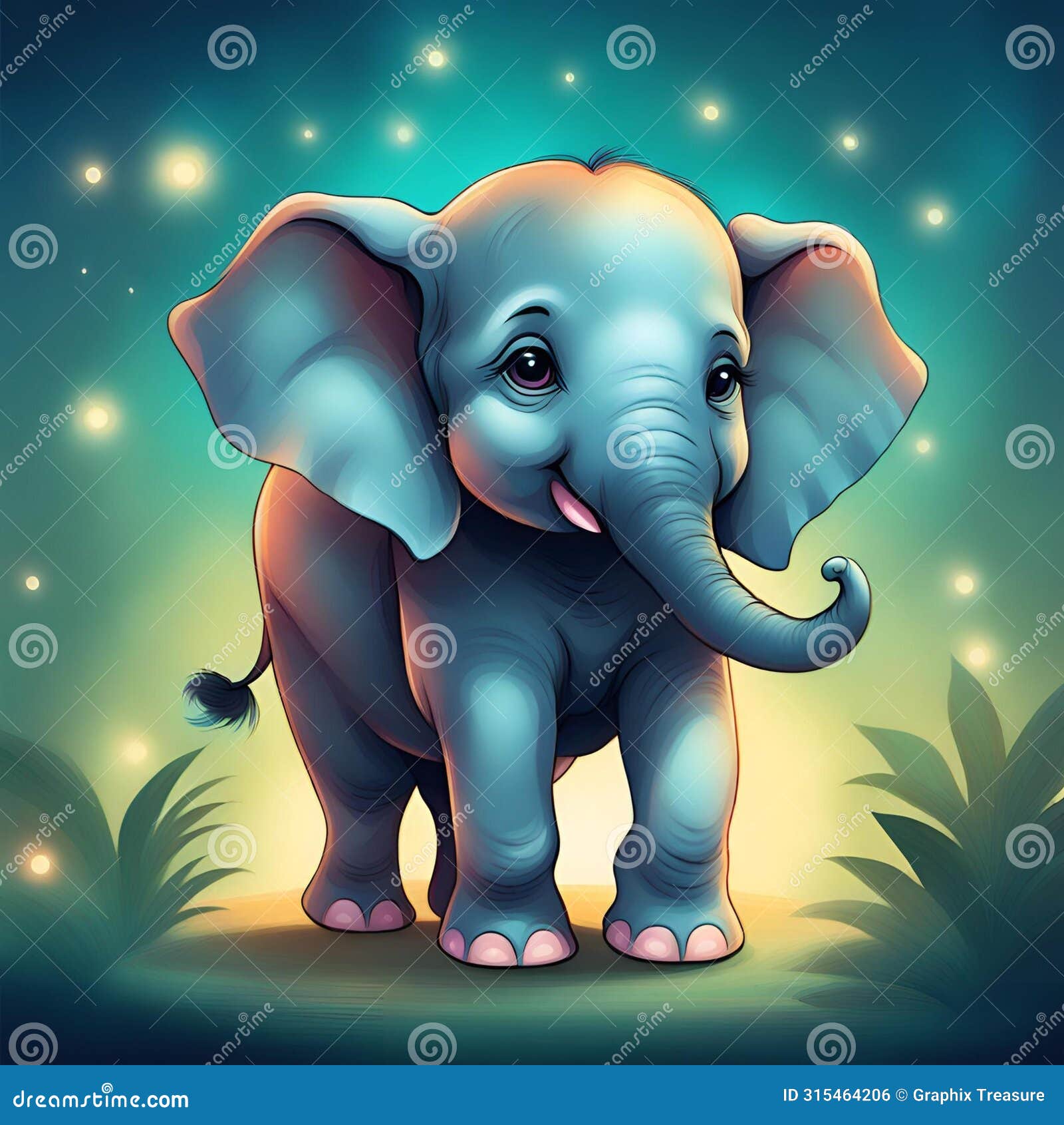 Image of a Cute Little Animated Elephant Character in the Magic World ...