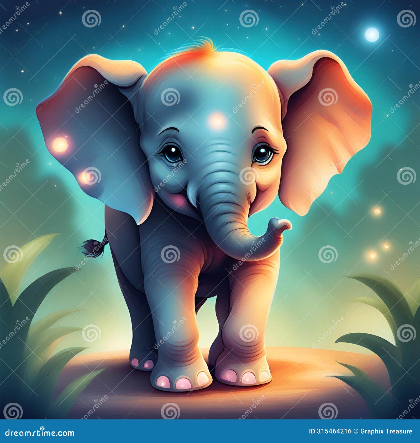Image of a Cute Little Animated Elephant Character in the Magic World ...