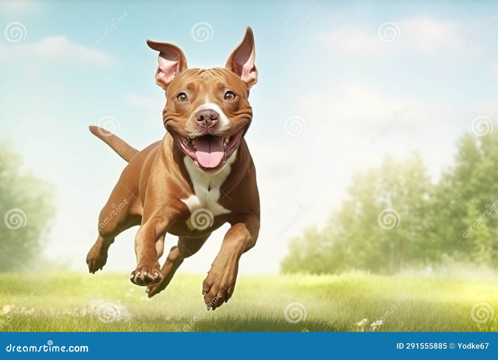 Image of Cute Pit Bull Terrier Run in the Grass. Pet Stock Illustration ...