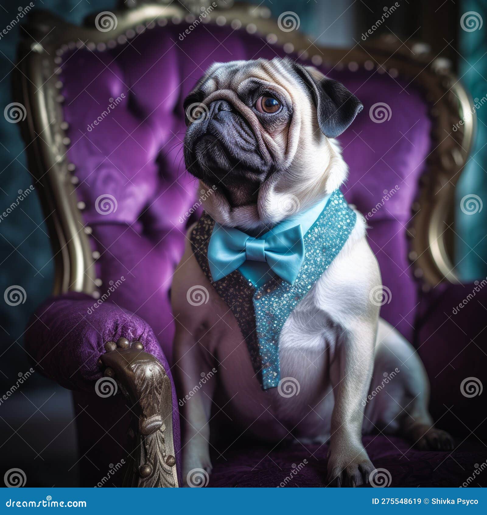 Image of Cute Pug on Purple Sofa Generative AI Stock Illustration ...