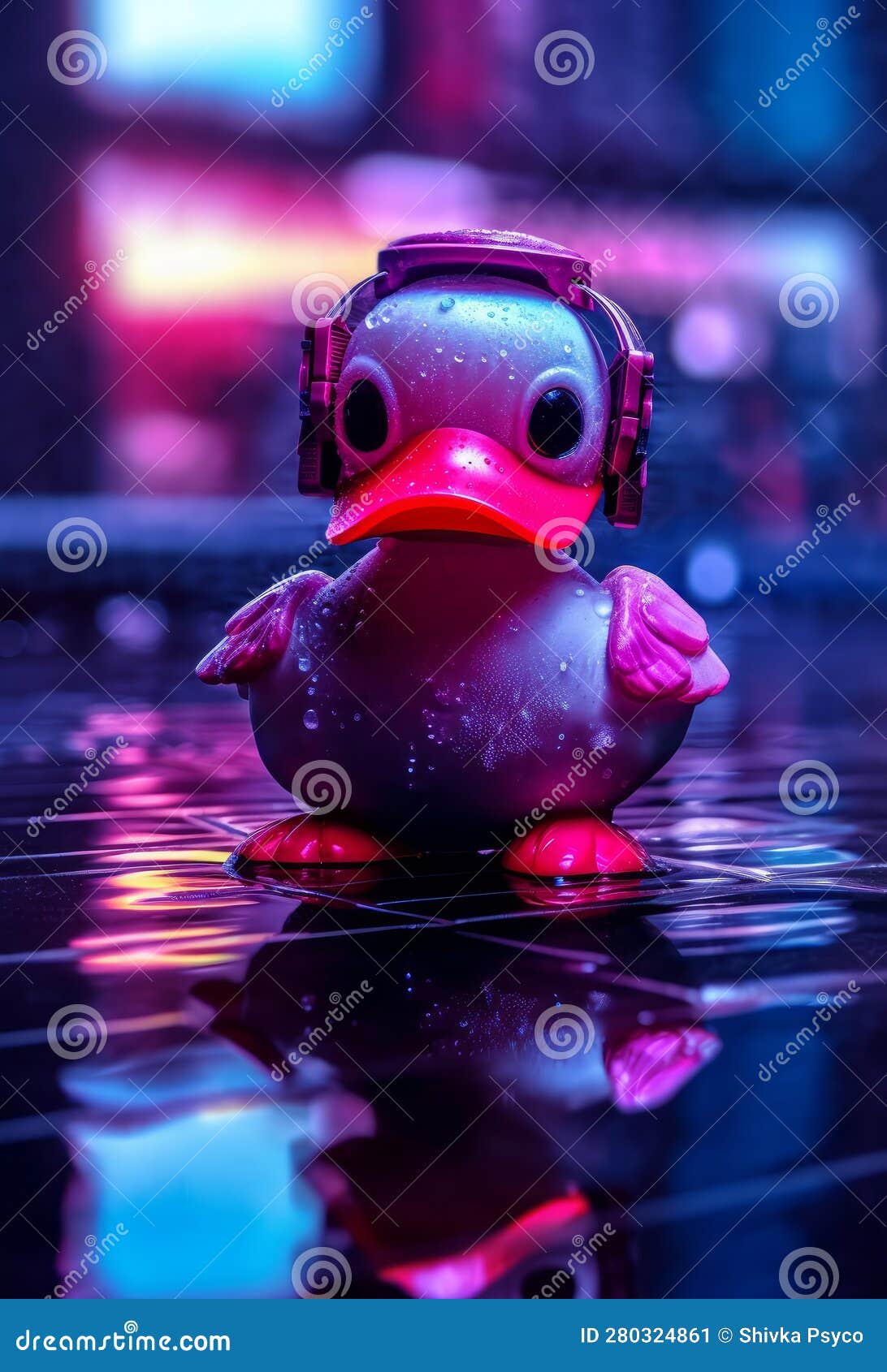 Image of a Cute Rubber Duck with Neon Generative AI Stock Illustration ...