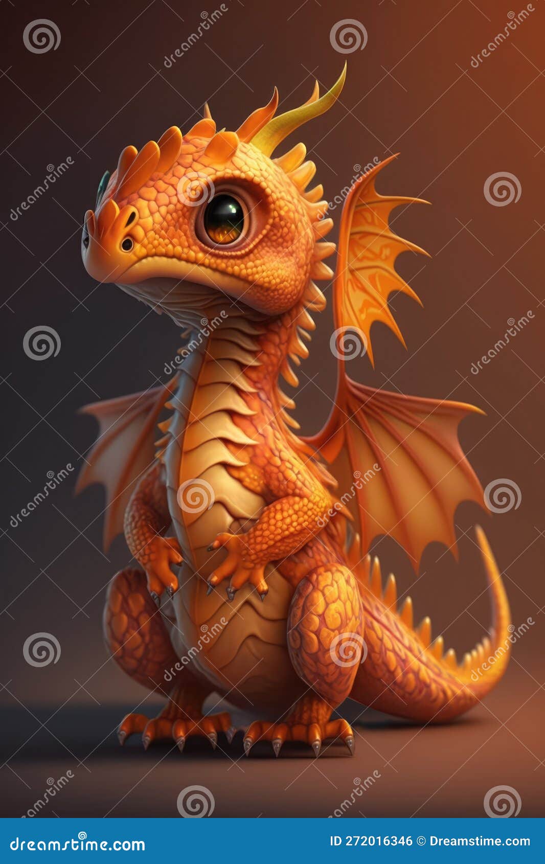 Image of Cute Yellow Dragon Over Gray Background, Using Generative Ai ...