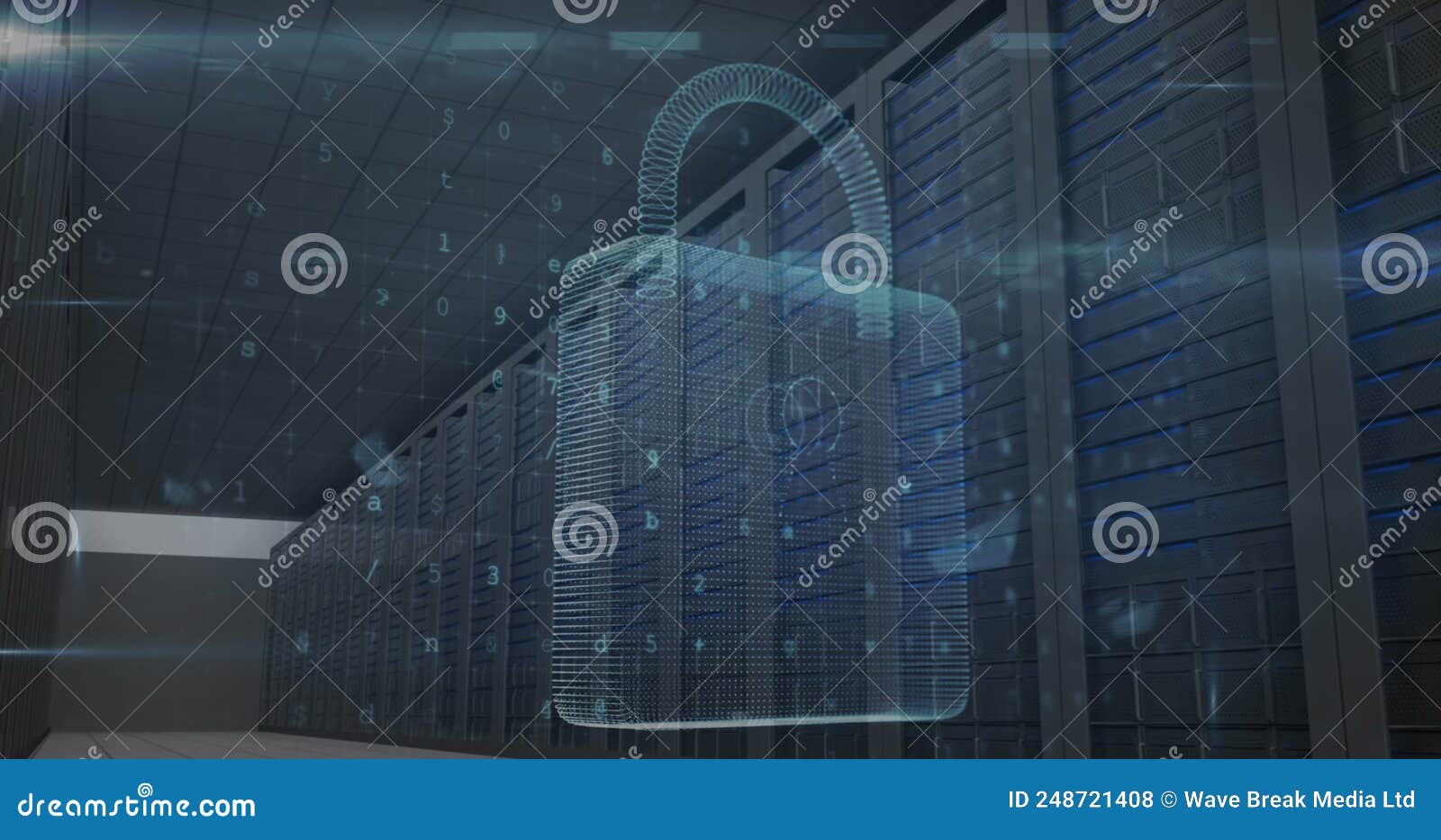 Image of Cyber Attack Warning and Padlock Over Server Room Stock Photo ...