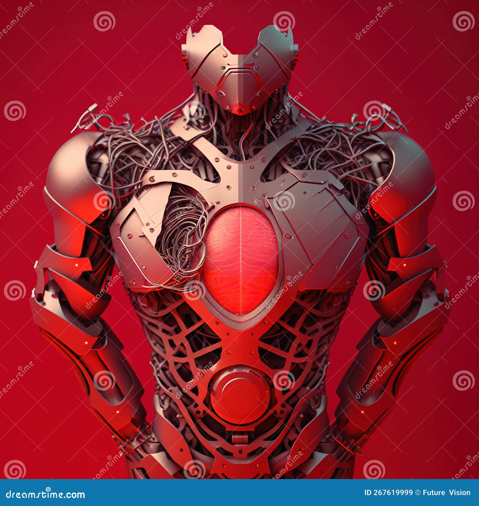 Image of Cyber Prosthetic of Body on Red Background, Created Using ...
