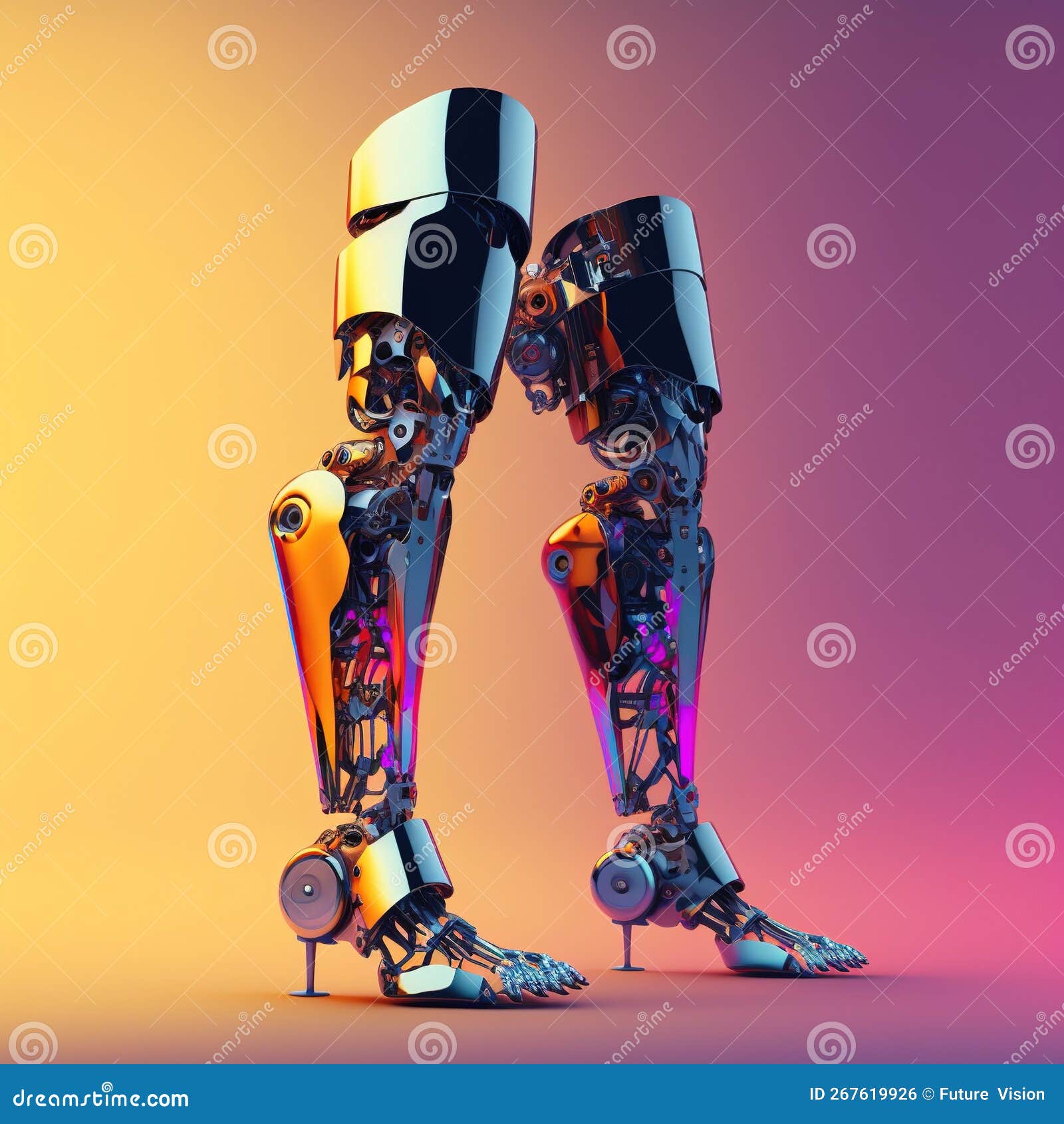 Image of Cyber Prosthetic of Legs on Orange Background, Created Using ...