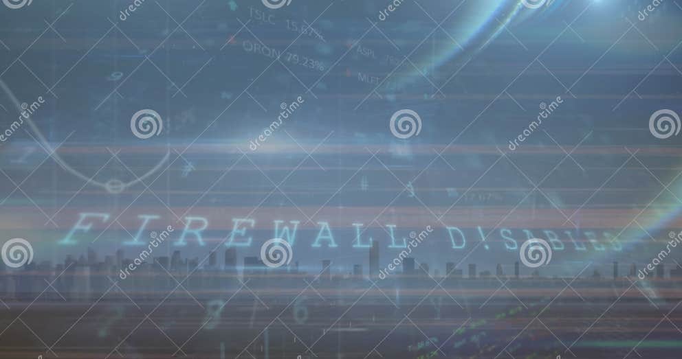 Image of Cyber Security Data Processing and Light Trails Against View ...