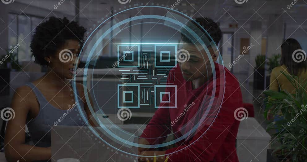 Image of Cyber Security Text and Barcode Over Diverse Coworkers ...