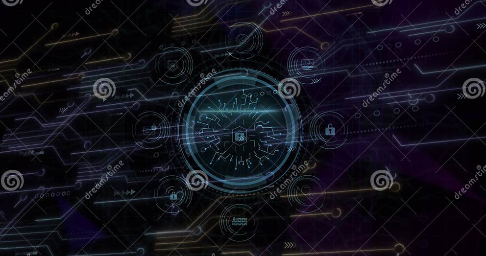 Image of Cyber Security Text, Data Processing and Scope with Computer Circuit Board Stock Photo ...