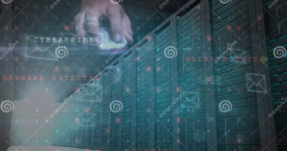 Image of Cyberattack and Envelope Icons Over and Using Computer Mouse ...