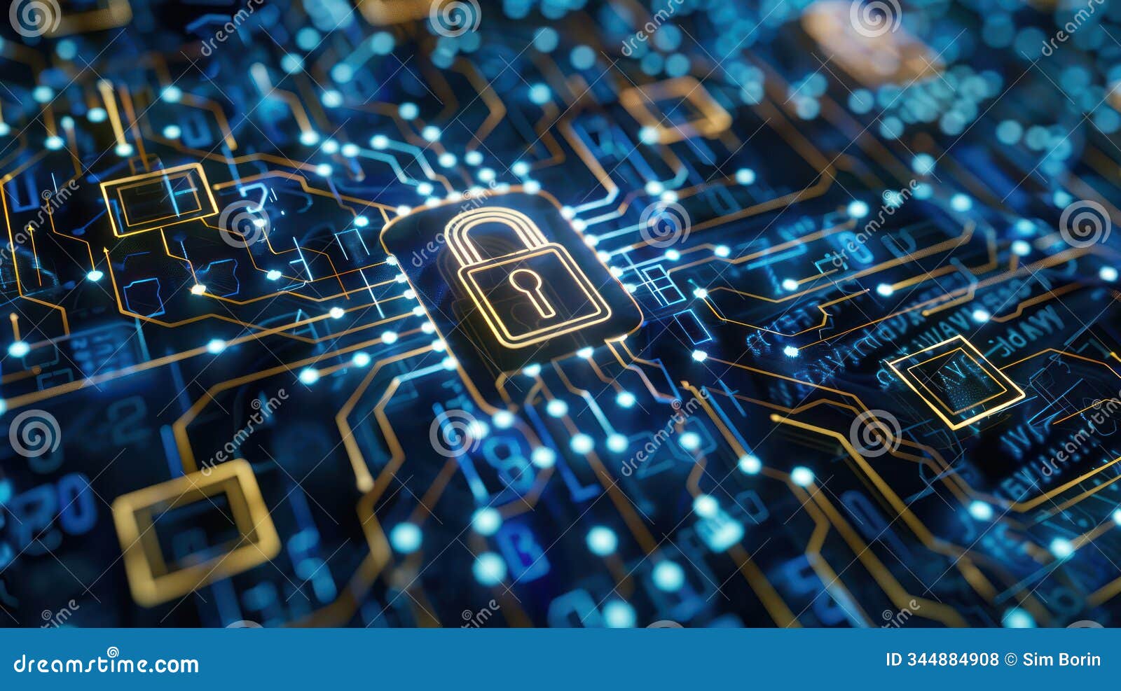 Image of Cybercrime with Encryption Lock and Warning Stock Illustration ...