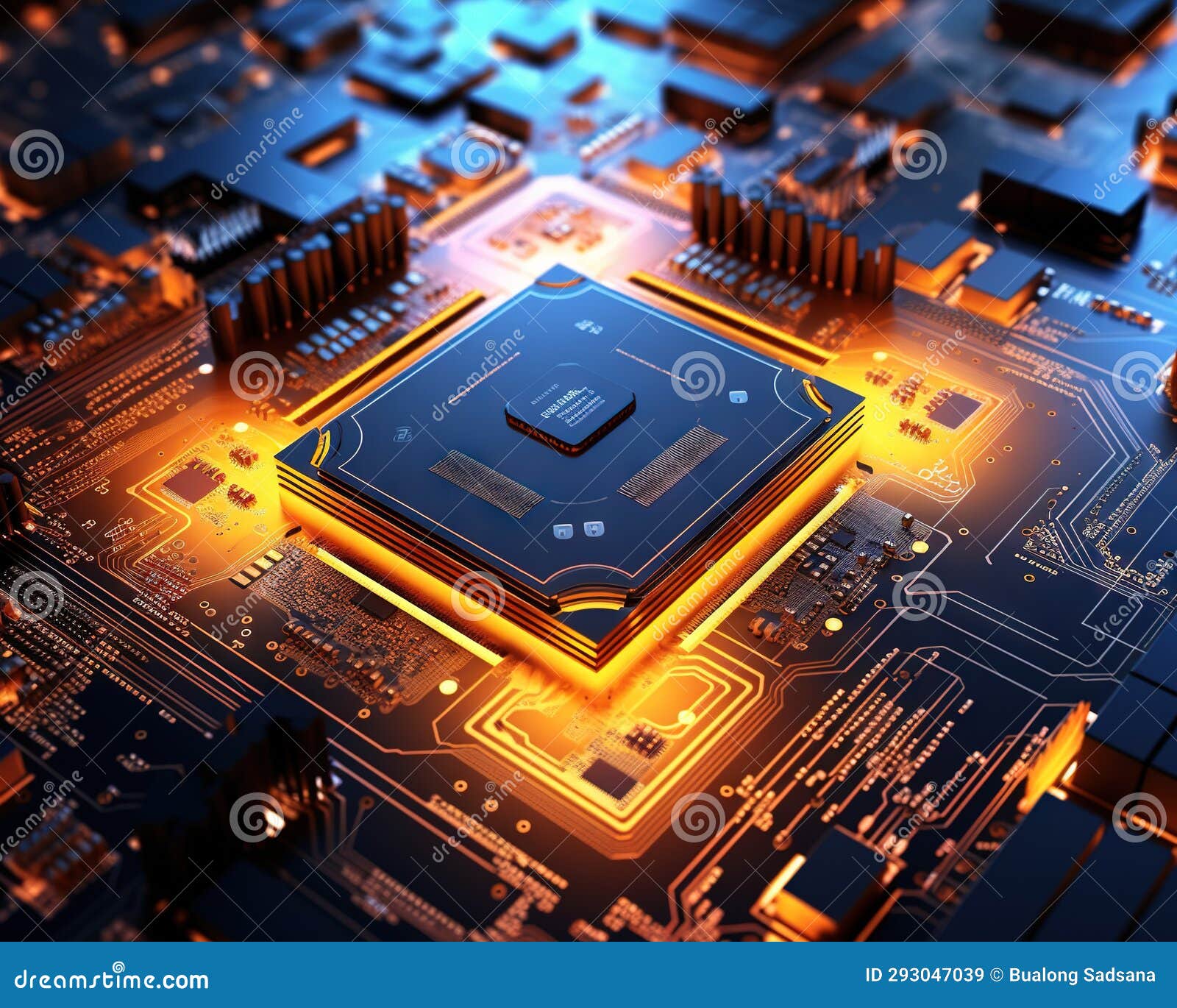 The Cybernetic Technology Has Electronic Circuits and ACPU Unit. Stock ...