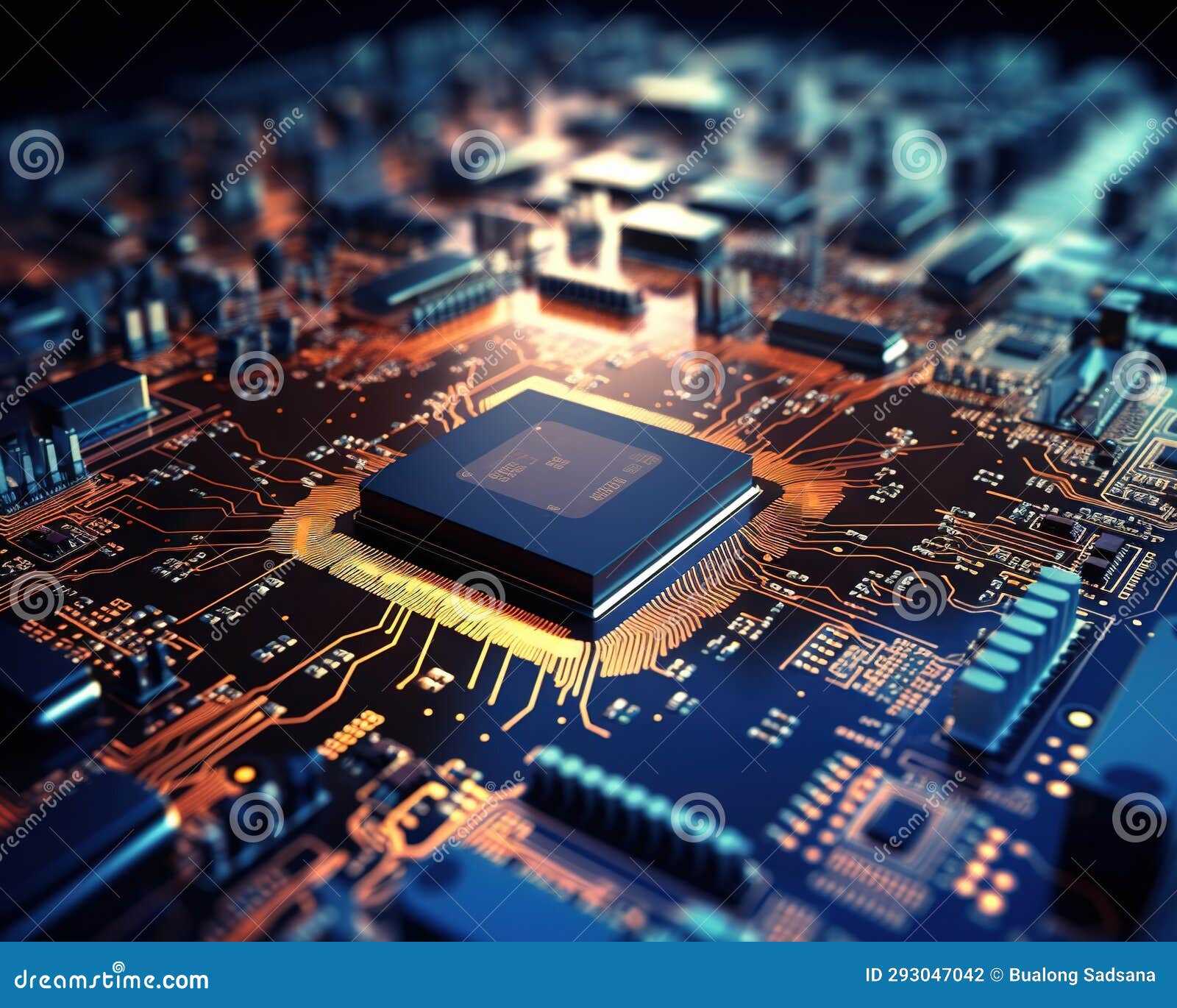 The Cybernetic Technology Has Electronic Circuits and ACPU Unit. Stock ...