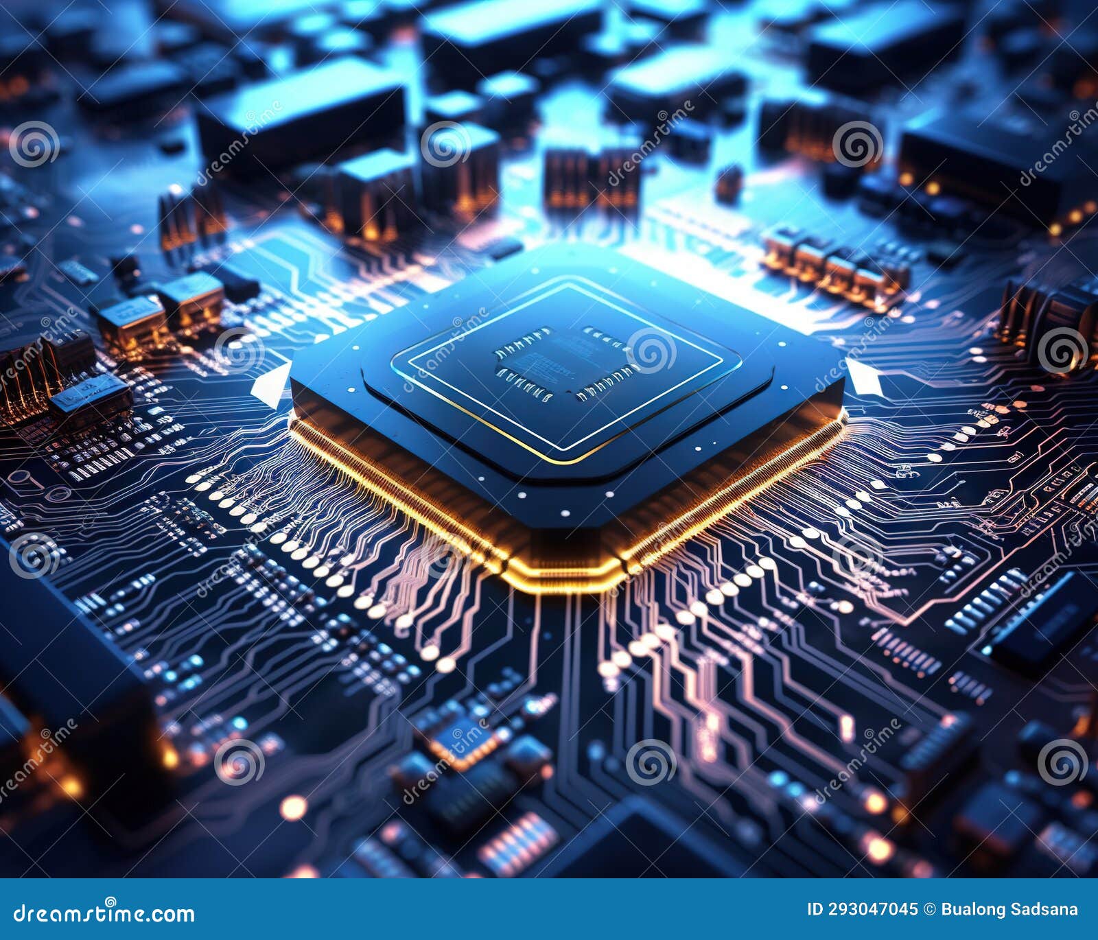 The Cybernetic Technology Has Electronic Circuits and ACPU Unit. Stock ...