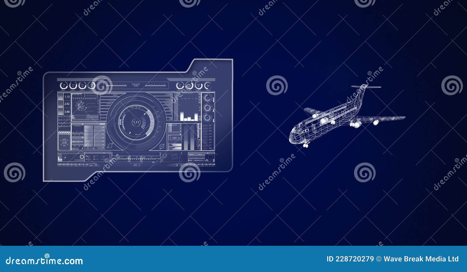 Image of 3d Airplane Drawing with Scope Scanning and Data Processing ...
