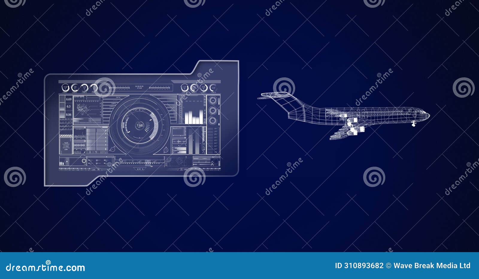 Image of 3d Airplane Drawing with Scope Scanning and Data Processing ...