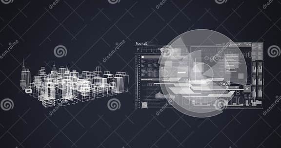 Image of 3d Architecture City Drawing with Scope Scanning and Data ...