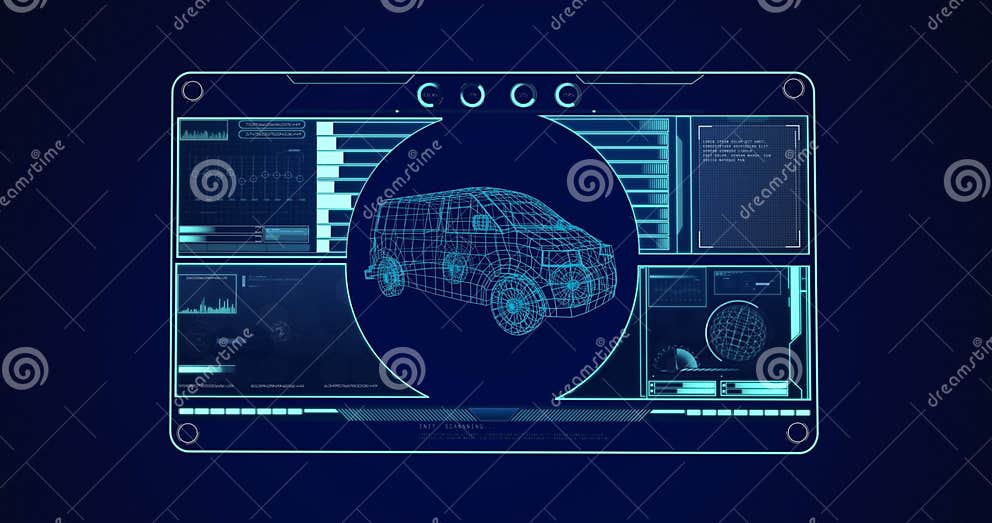 Image of 3d Car Drawing and Data Processing on Screen Stock ...
