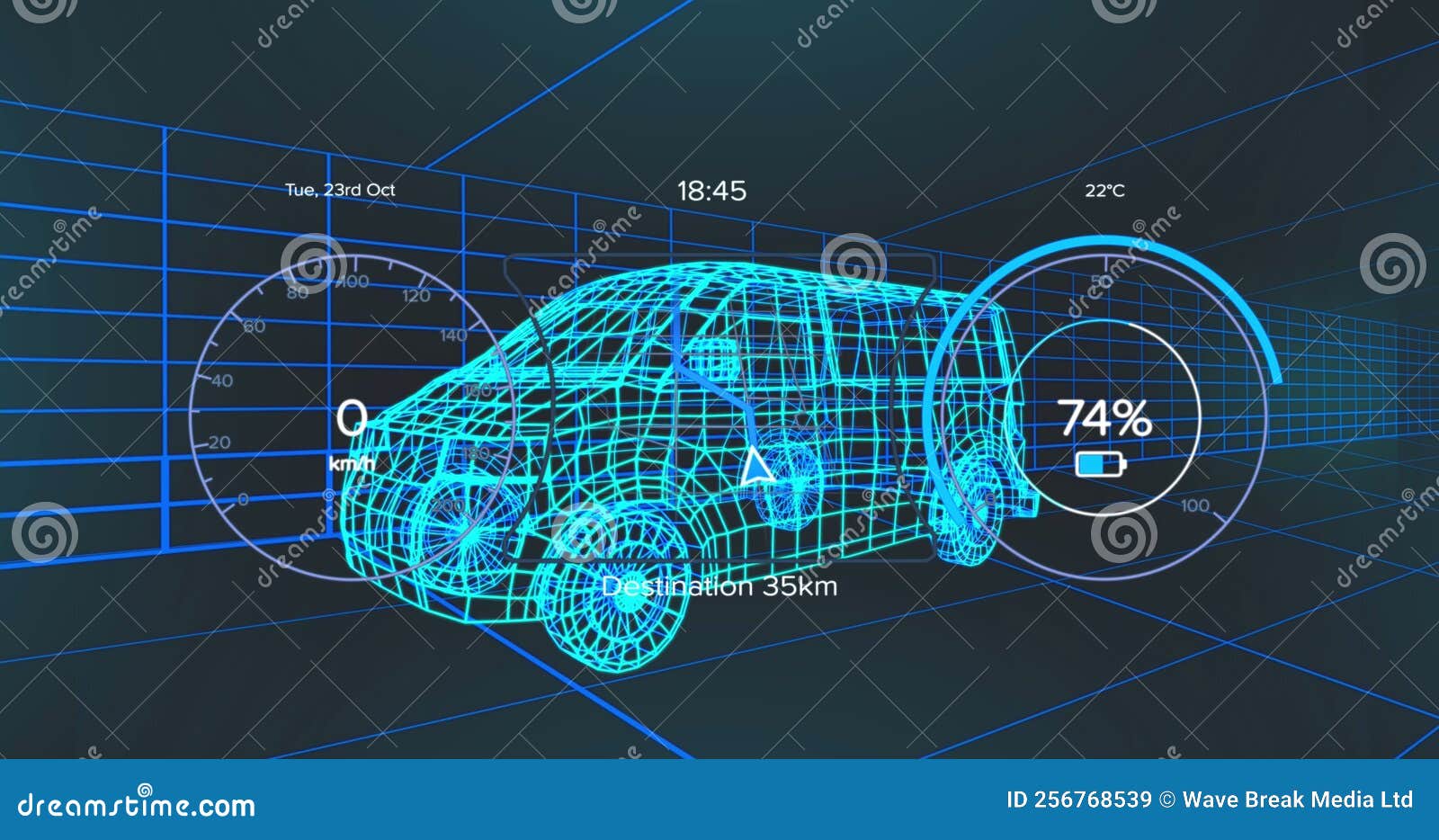 Image of 3d Car Model and Grid Over Dark Background Stock Illustration ...