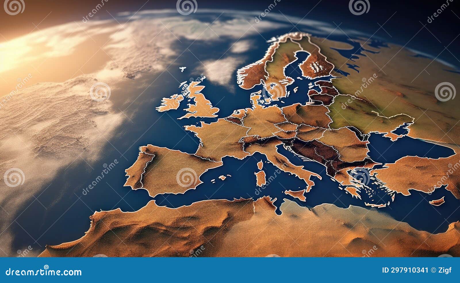 Image is 3D Map of Europe, with Continent S Shape and Countries Clearly ...