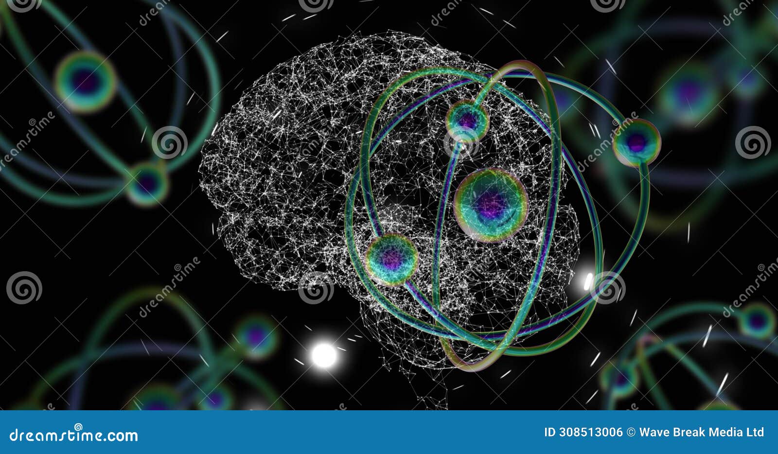 Image of 3d Micro of Molecules and Human Brain on Black Background ...