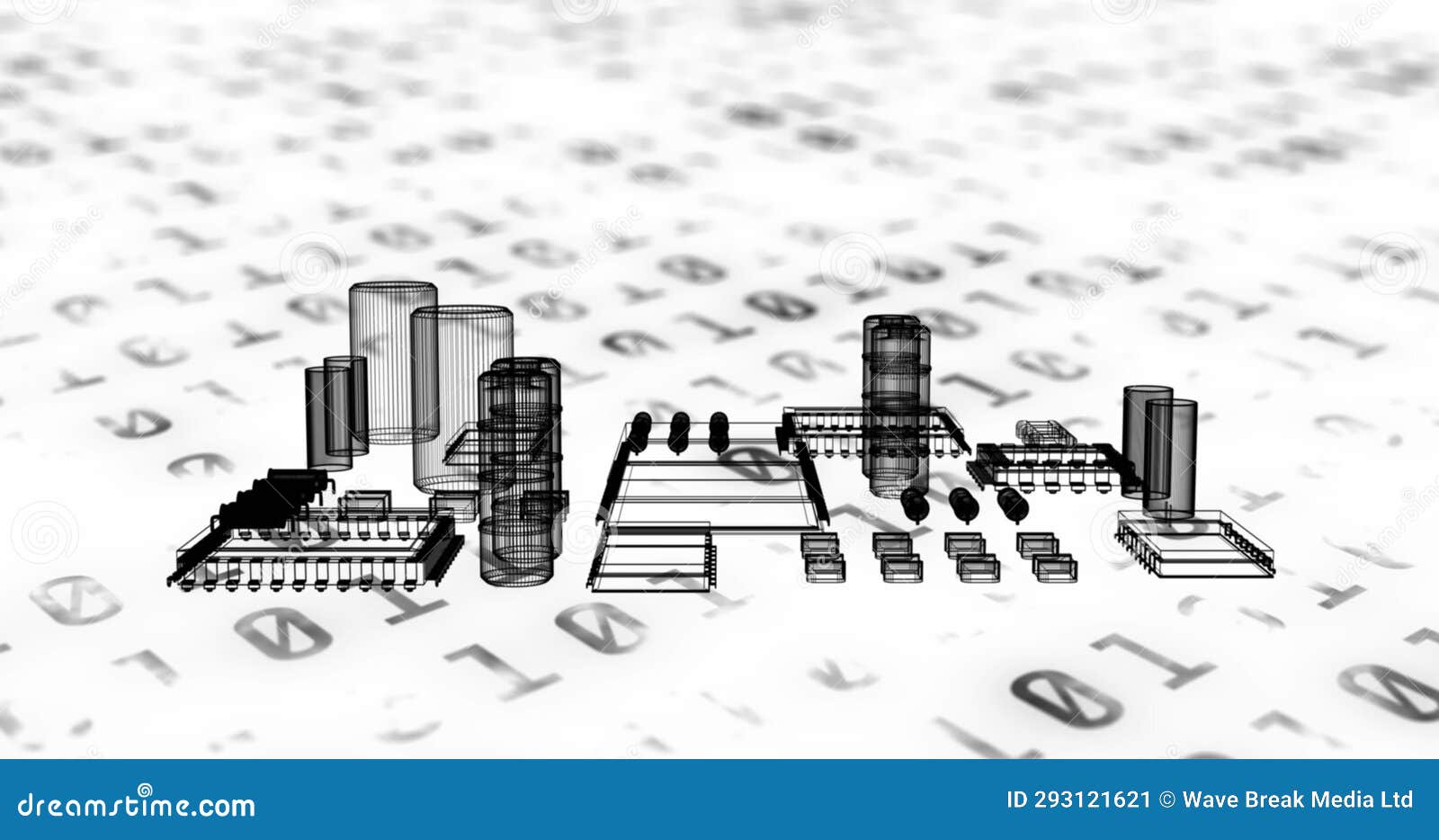 Image of 3d Model of Electrical Components Over Binary Codes Against ...
