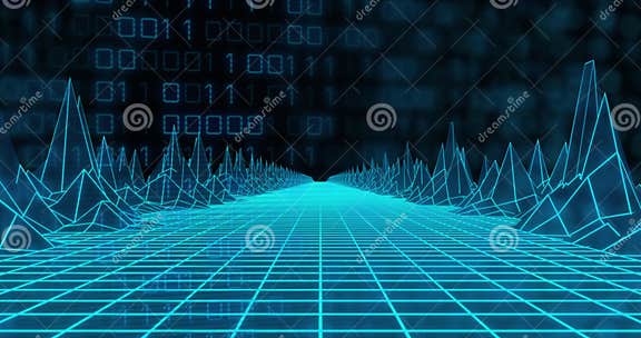 Image of 3d Model of Grid Pattern Forming Mountain Over Binary Codes ...
