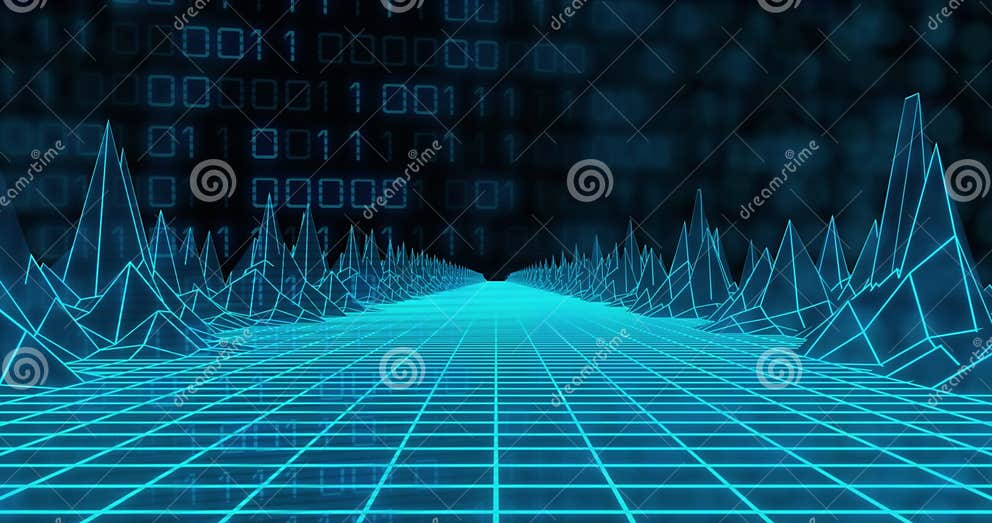Image of 3d Model of Grid Pattern Forming Mountain Over Binary Codes ...