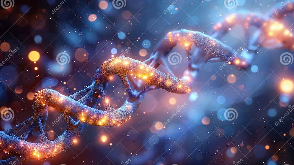 The Image is a 3D Rendering of a DNA Double Helix. the Helix is Made of ...