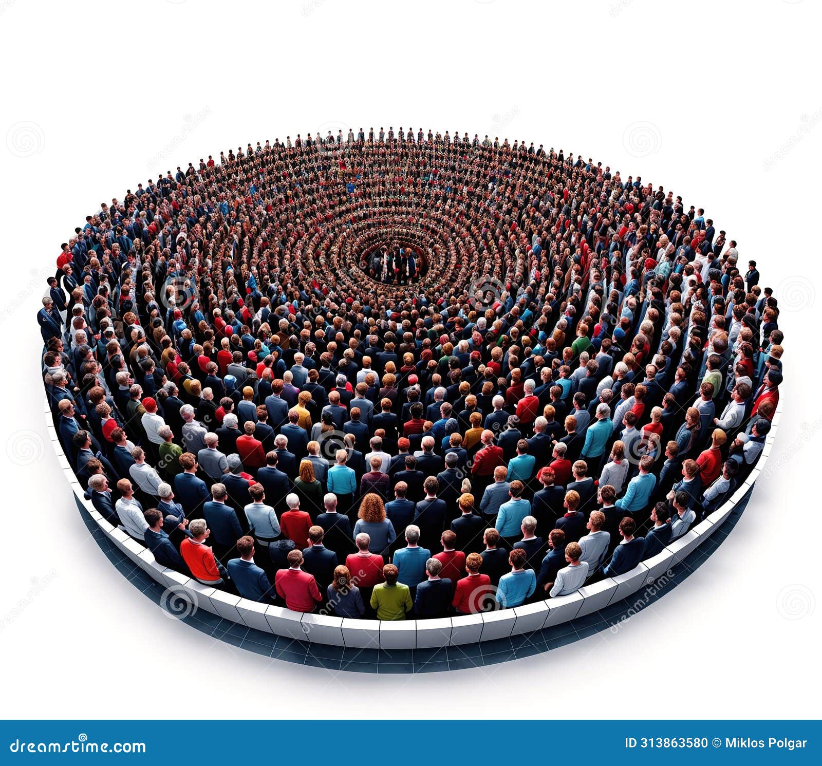 A Large Group of People Standing in a Circle, Looking Up at the Sky ...