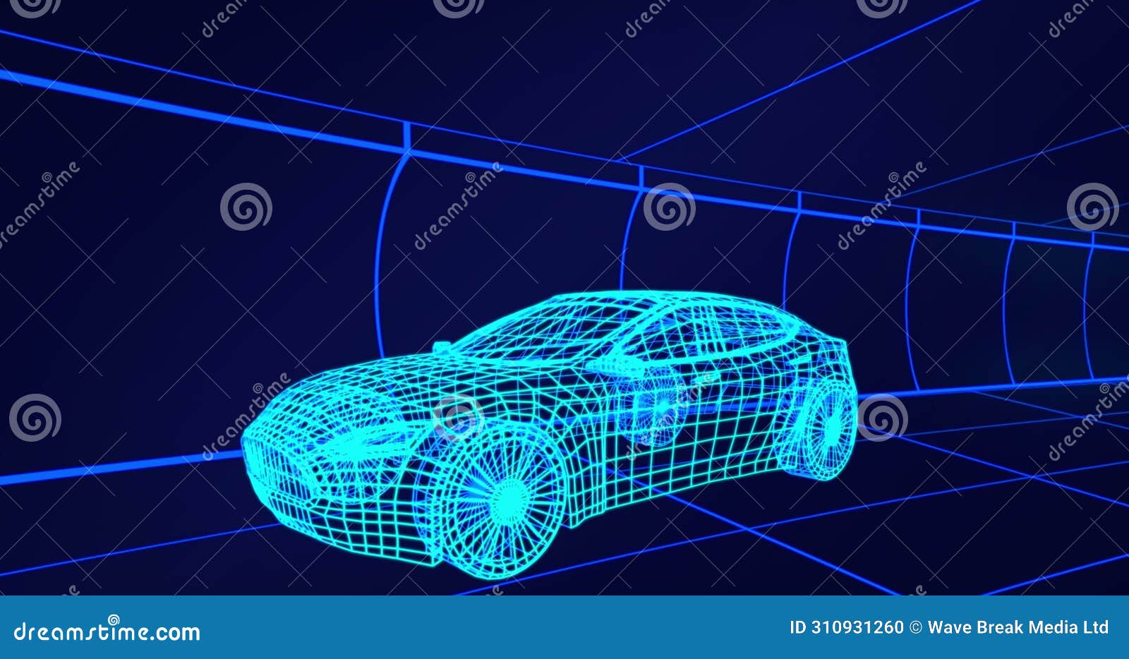 Image of 3d Technical Drawing of a Car in Blue, with Moving Grid in the ...