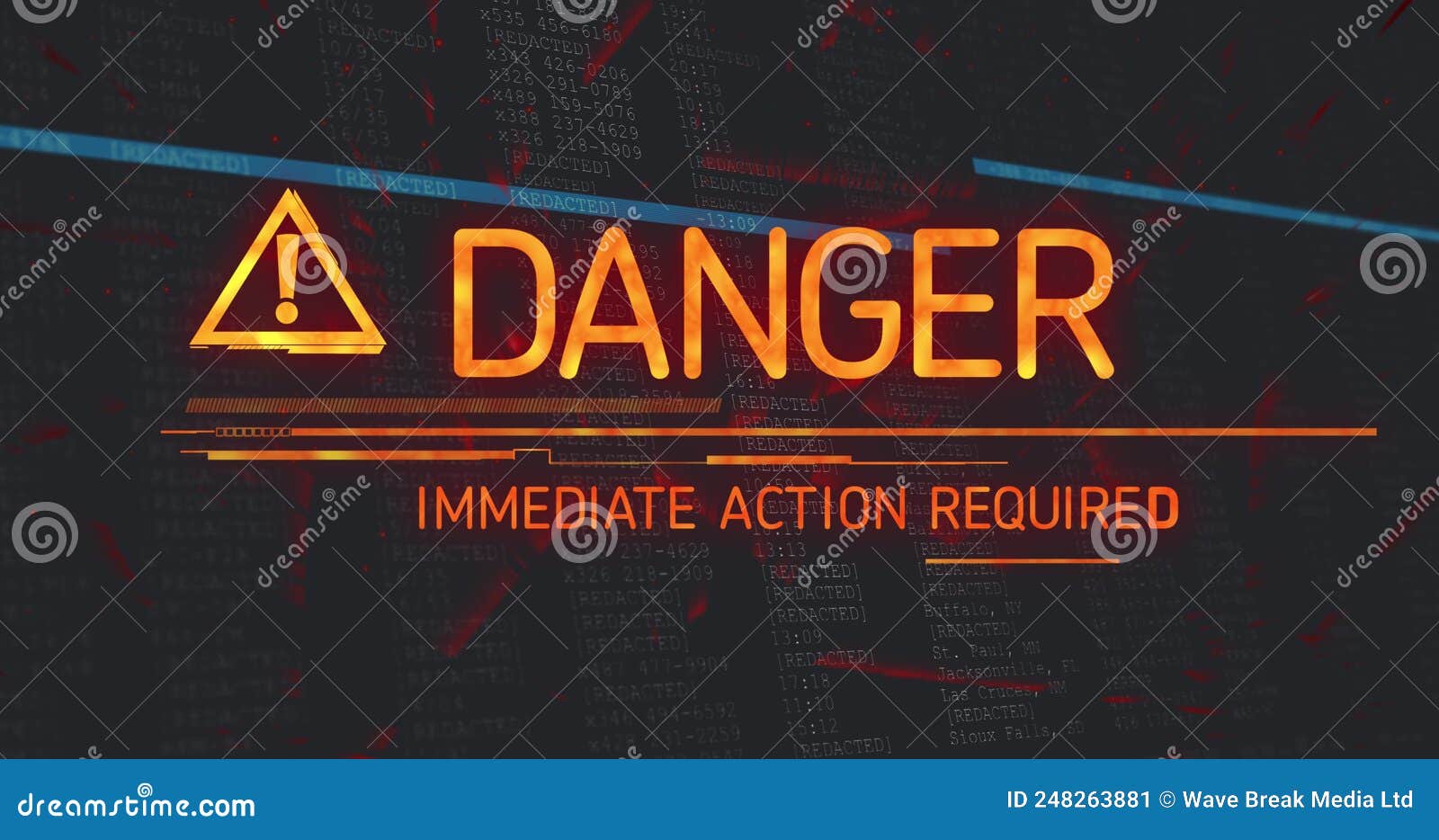 Image of Danger Text and Symbol Over Data Processing Stock Illustration ...