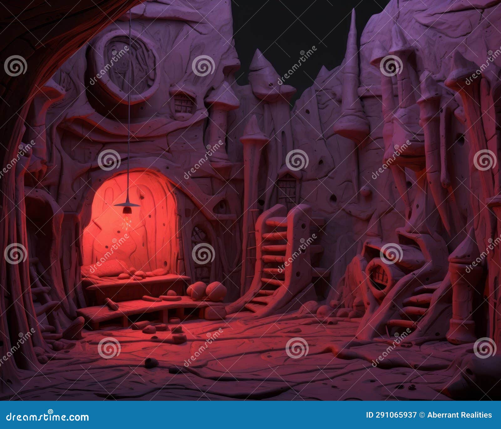 An Image of a Dark Cave with a Red Light Stock Illustration ...
