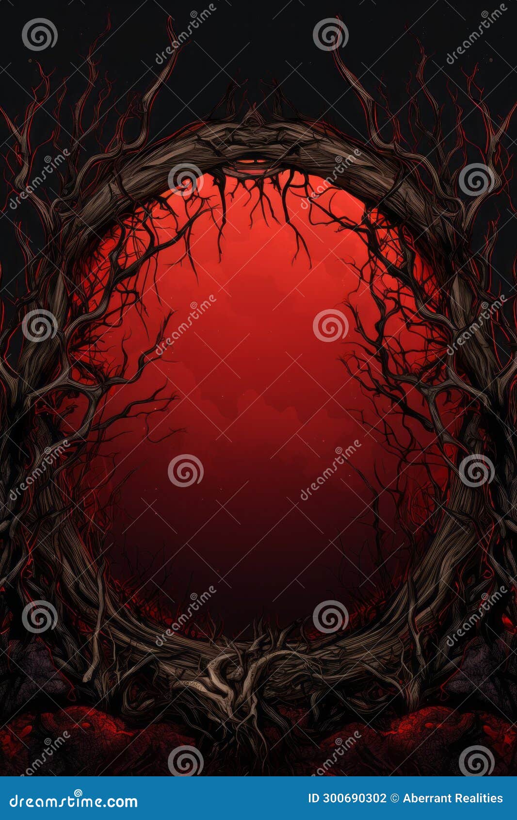 An Image of a Dark Red Circle with Trees in the Background Stock ...