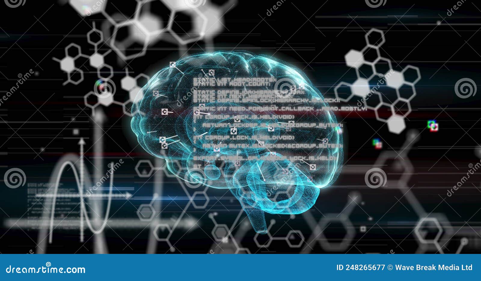 Image of Data Processing and Brain on Black Background Stock ...