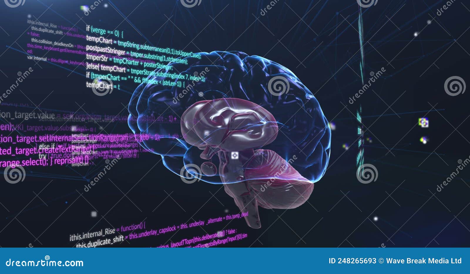 Image of Data Processing and Brain on Black Background Stock ...