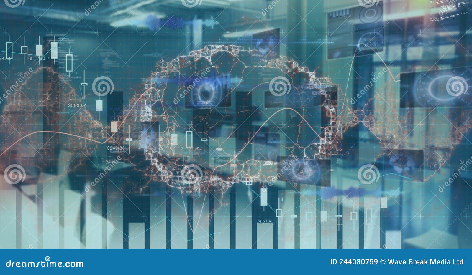 Image of Data Processing and Brain Over Office Stock Illustration ...
