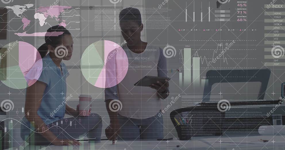 Image of Data Processing and Diagrams Over Diverse Female Colleagues ...