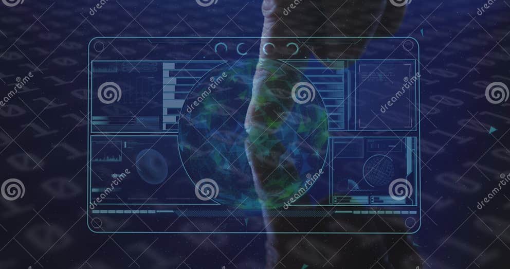 Image of Data Processing on Digital Screen and Hand of Man Using ...
